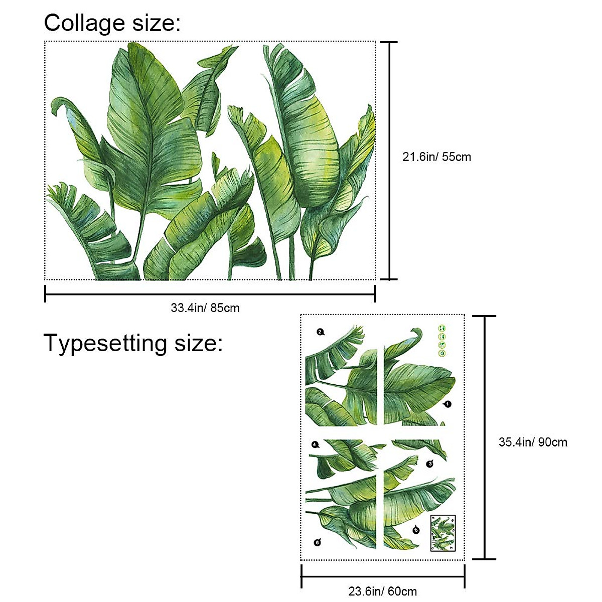 Green Plants Wall Stickers, Removable PVC Fresh Leaves Stick Wall Decals, Creative Murals Paper for Decor Girls Boys Kids Nursery Baby Home Living Room Bedroom Kitchen (33.4 x 21.6 inch)