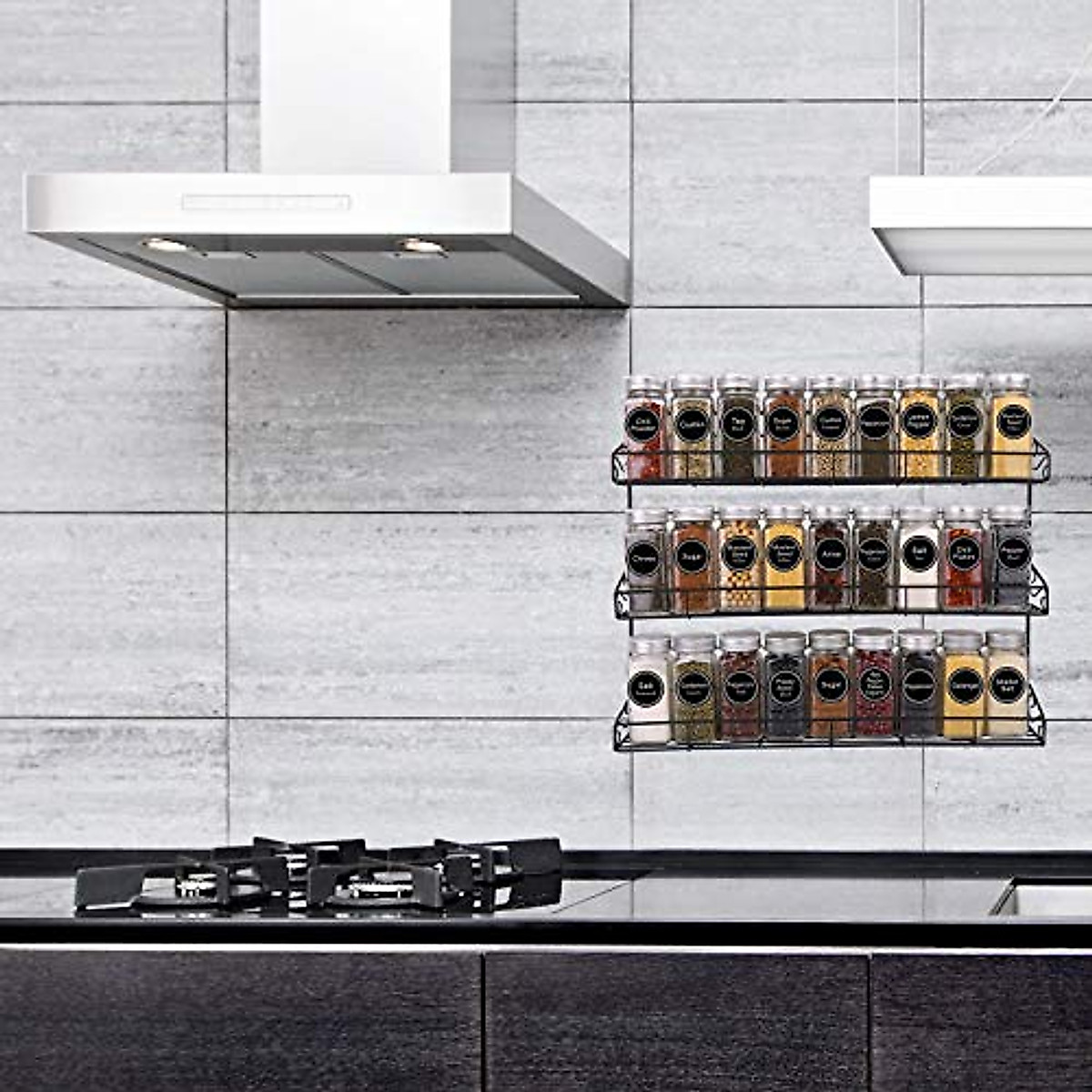 SWOMMOLY 2 Pack Wall Mount Spice Racks, 3-Tier Storage Shelf Organizer, Black, Large