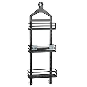 Thideewiz 3 Tier Hanging Shower Caddy Over Shower Head, Anti-Swing Shower Shelf, Adjustable Rustproof Shower Rack, Metal Shower Organizer with Hooks, Black