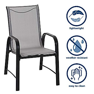 Cosco Outdoor Living Dining Chairs, 6-Pack, Gray Frame, Light Gray Sling (88645GLGE)