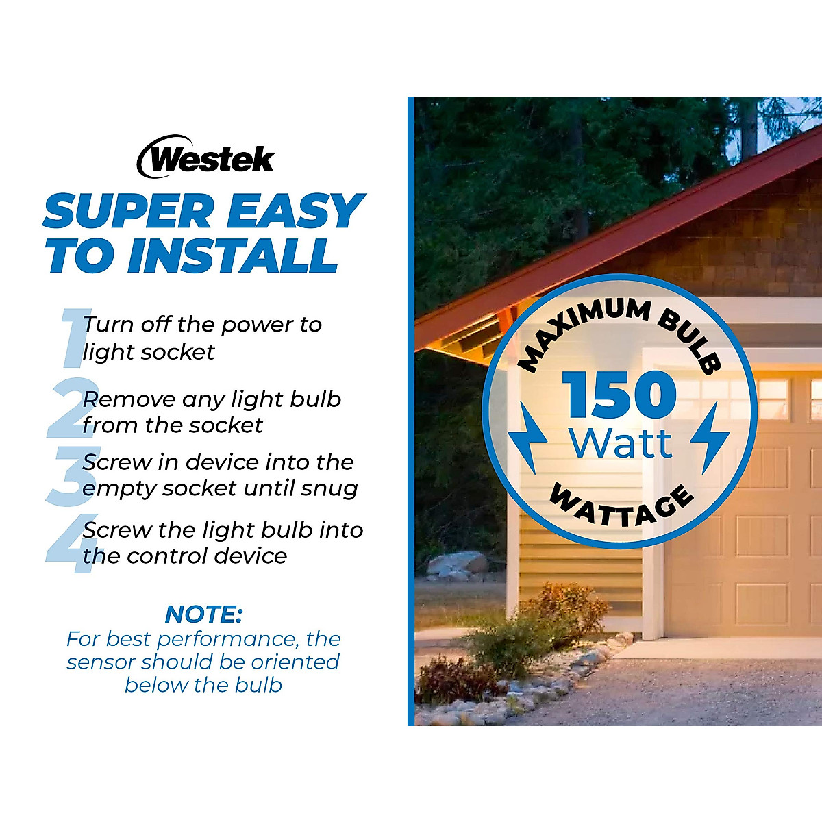 Westek Screw In Motion Sensor Light Socket for Outdoor Lighting - This Motion Sensor Light Socket Adapter Turns On Lights When Movement is Detected, 20ft Distance - (OMLC163BC)