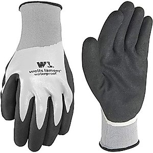 Wells Lamont Men's Waterproof Work Gloves with Latex Double Coating, Gray and Black, Large (568L), Large (Pack of 1),Grey
