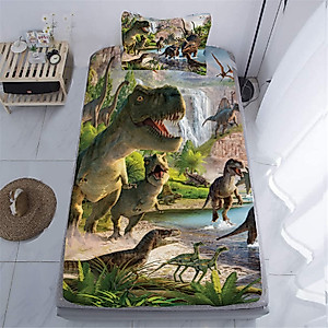 NiuOne Dinosaurs Bed Sheets Twin for Boys,3D Realistic Dinosaur Green Fitted Sheets Set Ancient Jungle Dinosaur Bed Sheet Kids Soft Microfiber Bedding Sheets Set,Twin Size(2pc)