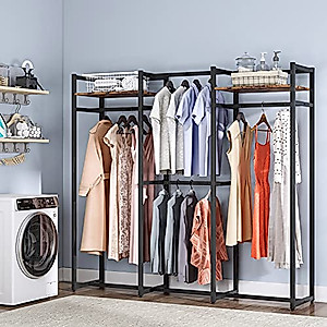 Tribesigns Garment Rack Heavy Duty Clothes Rack, Free Standing Closet Organizer with Shelves and Hanging Rod, Large Metal Clothing Rack for Hallway, Bedroom, Max Load 500Lbs (Dark Black)