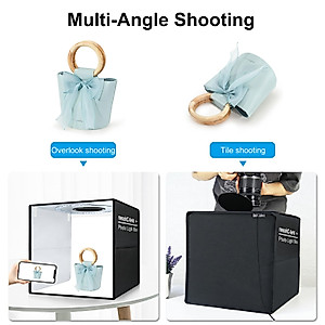 NESOHC-LLEW Portable Photo Studio Light Box, 16"x16" Professional Dimmable Shooting Tent Kit with 160 LEDs Lights & 12 Kinds Double-Sided Color Backgrounds,3200-6500K