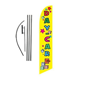 Daycare (yellow) 15ft Feather Banner Swooper Flag Kit - INCLUDES 15FT POLE KIT w/ GROUND SPIKE by FFN