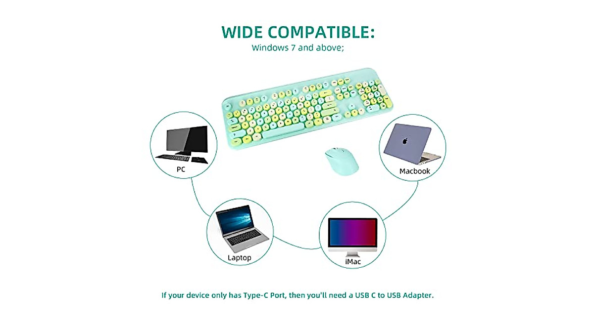 Colorful Wireless Keyboard & Mouse Combo – Ergonomic Design