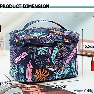 L&FY Cosmetic Bags For Women,Girls,Travel Makeup Organizer Portable Toiletry Bag With Handle,Large Capacity Skincare Bag (dark blue/Gran Leaf)