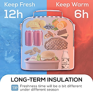 TOURIT Lunch Bag Women Double Deck Lunch Box Insulated Lunch Cooler for Women Men Work, Pink Stripes