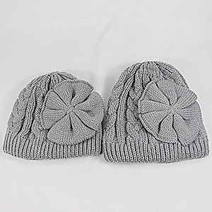 FOUTTUE Hat Winter Knitted Cute Baby Cotton Woolen Hat Girls Warm Bow Baby Kids Hat Children Skis (Grey, One Size)