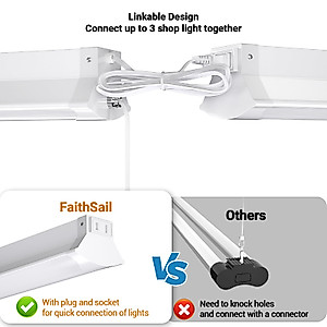 FAITHSAIL Linkable 8FT LED Shop Light, 110W, 12000 LM [Eqv.350W Fluorescent] 5000K, 8 Foot LED Fixture for Garage, Warehouse, Energy Saving Upto 2500KW*5/Y(5Hrs/Day)-Hang & Flush Mount, White, 1 Pack