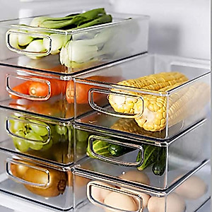 Kingrol 6 Pack Plastic Storage Bins for Pantry, Refrigerator, Countertop, Cabinet Organization, Stackable Food Storage Organizer with Handles, BPA Free, 10 x 6 x 3 Inch
