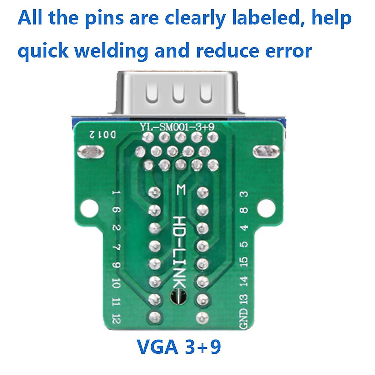 Jienk 4Packs VGA DB15 3 Row Solderless Male/Female Quick Connector, 3+9 D-SUB 15 Pin Port Terminal Solderfree Breakout Connector Board with Case Accessories Long Bolts
