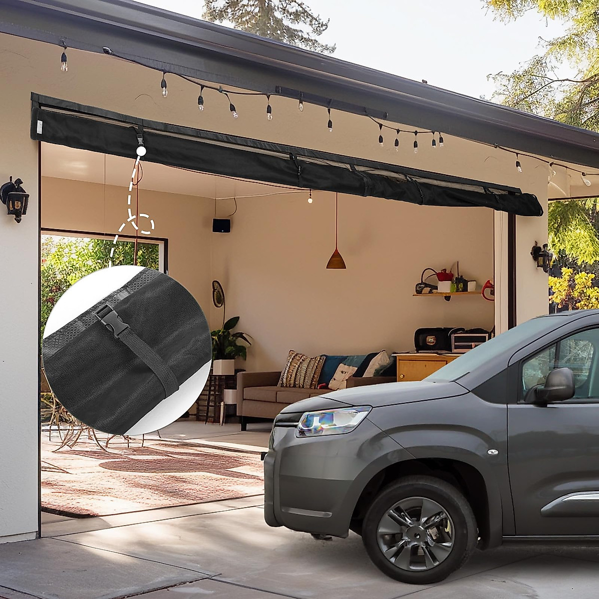 Garage Door Screen, 16x7 Ft Magnetic Closure Heavy Duty Weighted Bottom Garage Screen Doors for 2 Car Garage, Fiberglass Mesh Anti Annoying Animal Out