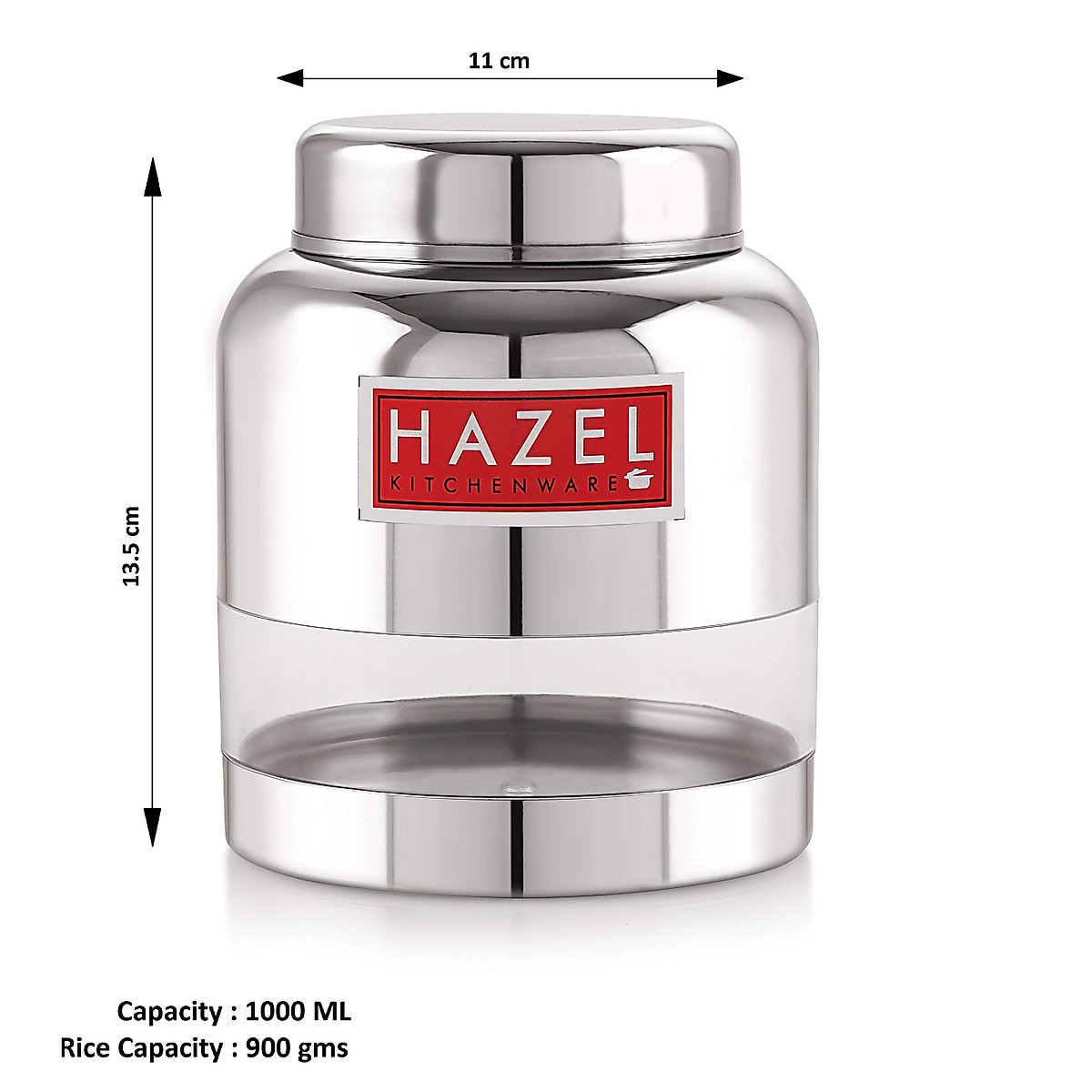 HAZEL Stainless Steel Kitchen Containers With Airtight Lid | 1000 Ml Barni Shape Container With Glossy Finish | Multipurpose Storage Box For Kitchen Containers, Set Of 6, Silver