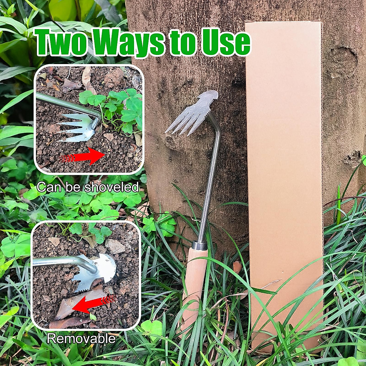 Amposei Weeding Artifact Uprooting Weeding Tool, Multifunctional Weeder, Hand Weeder Tool, Stand Up Weed Puller Tool with Handle for Garden Yard Farm Weed Removal (11in, Wood Handle)