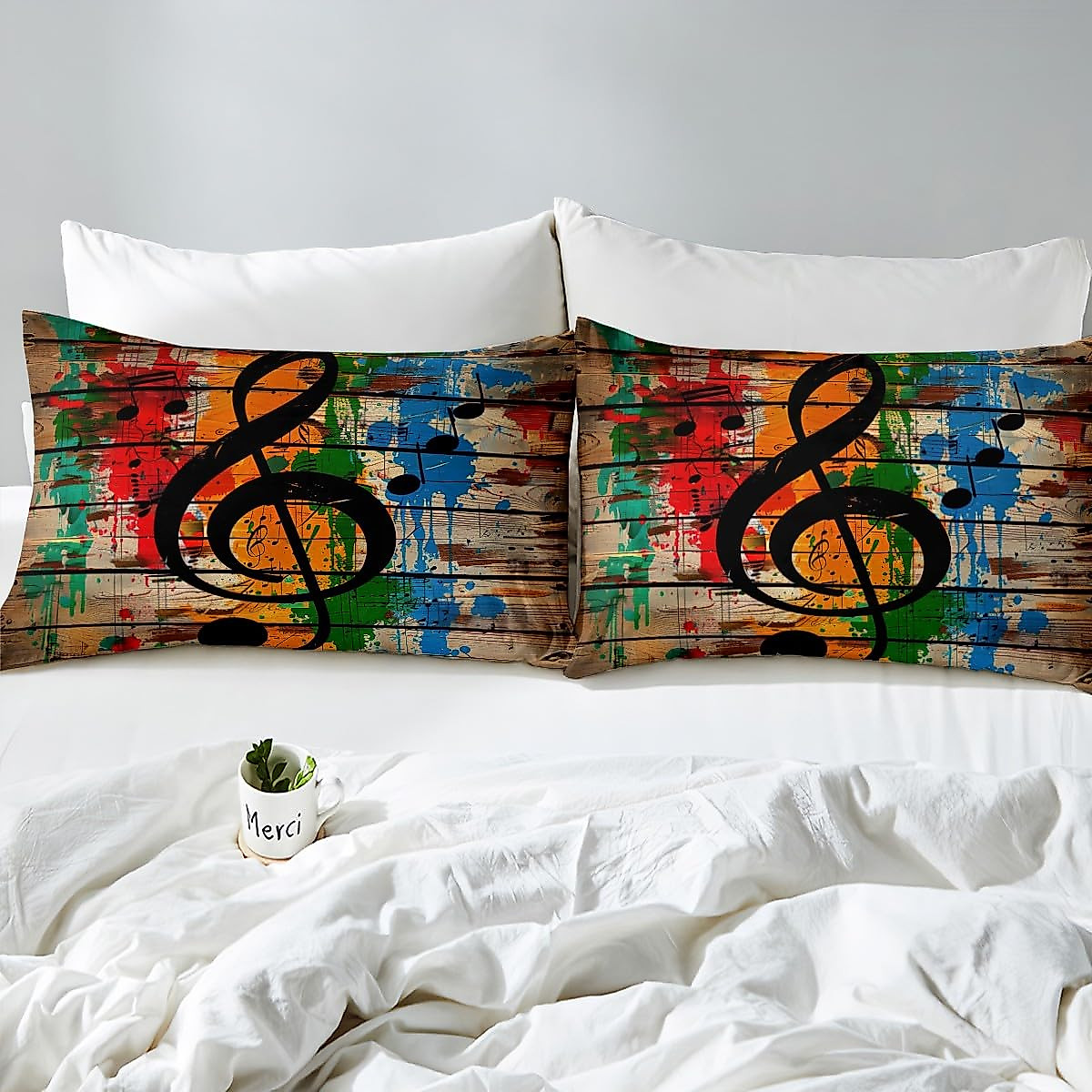 Castle Fairy Graffiti Bedding Set Full Size,Farmhouse Barn Door Duvet Cover,Teenager Music Lover Comforter Cover,Classic Musical Notes Room Decor Quilt Cover,2 Pillowcase,No Comforter