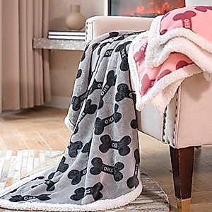 WIN WM MORE Dog Blankets 2 Pack Flannel Fleece Sherpa Puppy Throw Blankets Bulk 30x43 Inch Warm Sleeping Ultra Soft Bone Printed Plush Fluffy Paw Mat for Pet Couch Bed, Grey and Pink