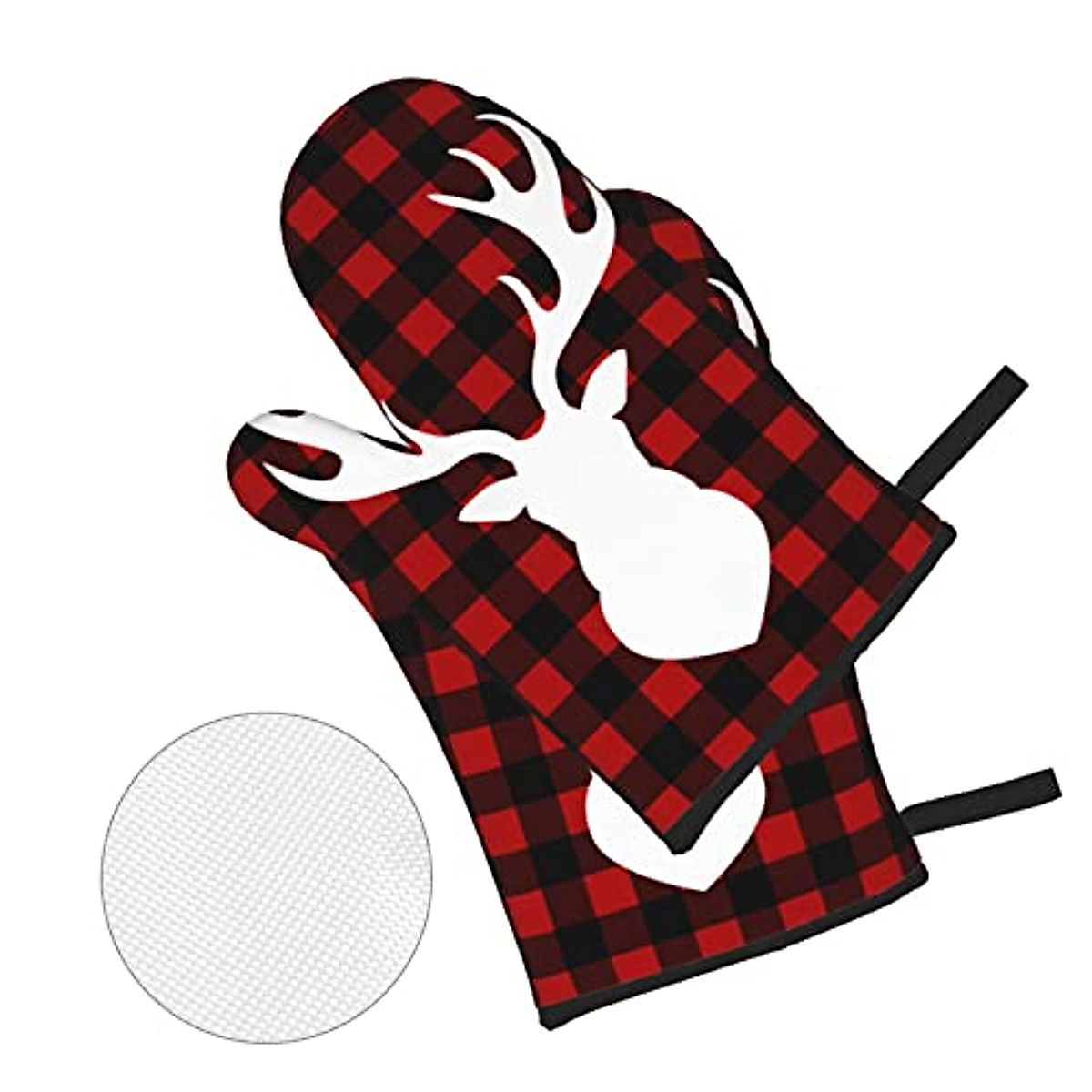 Deer Buffalo Plaid Christmas 4pcs Oven Mitts and Pot Holders Sets Kitchen High Heat Resistant Non Slip Oven Glove for Cooking BBQ Baking Grilling
