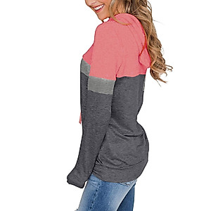 MixShe Womens Fall Fashion 2024 Long Sleeve Shirts for Women Tops Trendy Sweatshirts Hoodies Fashion Outfits Clothes Ladies Casual Tunics Pink & Gray Large