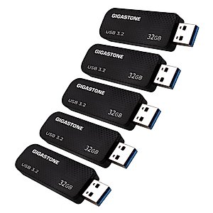 Gigastone Z30 32GB 5-Pack USB 3.2 Gen1 Flash Drive, Capless Retractable Design Pen Drive, Carbon Fiber Style Thumb Drive, Reliable Performance & Durable, USB 2.0/USB 3.0/USB 3.1 Interface Compatible