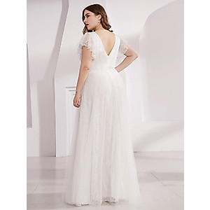 Ever-Pretty Women's A-Line V-Neck Flutter Sleeves Plus Size Cocktail Dress for Formal Party White US26