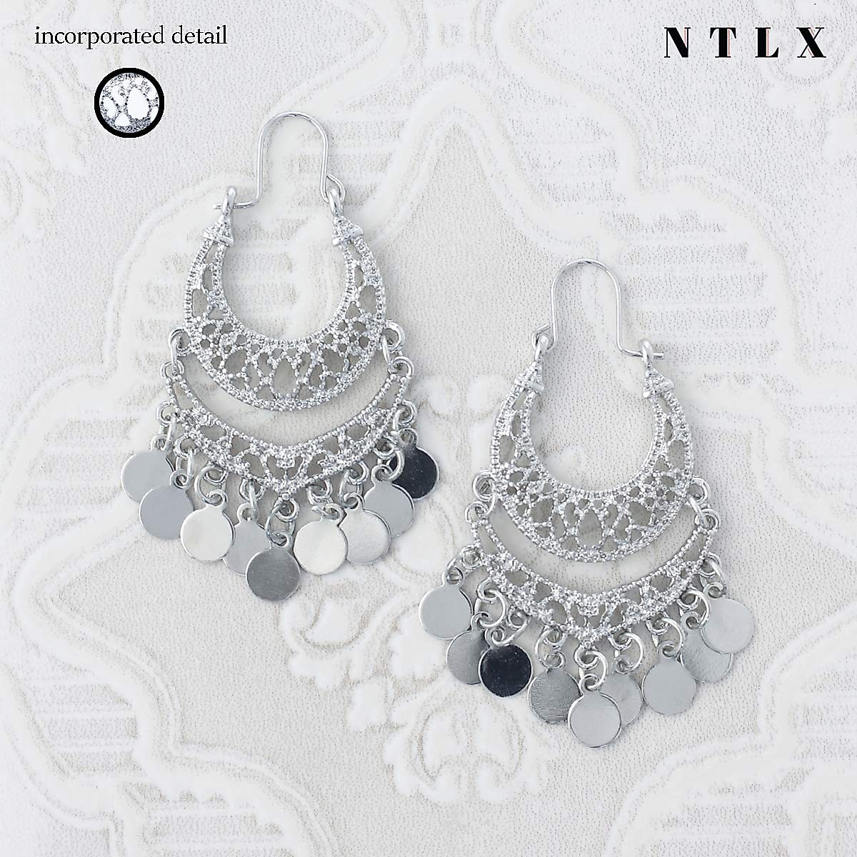 Bohemian Boho Chandelier Dangle Drop Earrings for Women – Lightweight Filigree Gypsy Coin Disc Tassel Charm Hoops – included Gift Box (Silver)