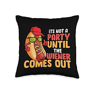 Funny Hotdog Buns Hot Dog Funny Hotdog Hot Dogs Its Not A Party Until The Wiener Comes Throw Pillow, 16x16, Multicolor