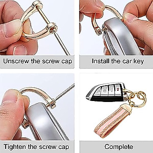 Cloud pie Genuine Leather Car Keychain, Universal Key Fob Holder with 360 Degree Rotatable, Anti-Lost D-Ring (Pink)