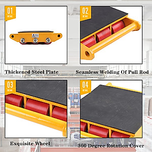 Machinery Mover, 15T Machinery Skate Dolly, 33000lbs Machinery Moving Skate, with 360° Rotation Cap and 9 Rollers, Heavy Duty Industrial Moving Equipment, Yellow, 1pc