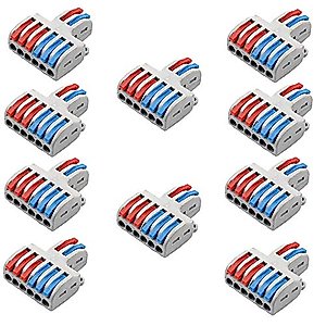 tatoko 10PCS Mini Fast Wire Connector Universal Wiring Cable Connector Push-in Conductor Terminal Block Two in and Six Out