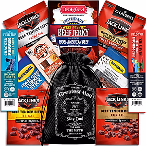Beef Jerky Gift Baskets For Men - Dad Gifts, Birthday Gifts For Men Who Have Everything With Beef Jerky Variety Pack - Mens Gifts, Dad Birthday Gift, Care Package For Men, Husband Birthday Gift By