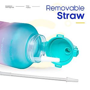 Giotto Large 1 Gallon/128oz (When Full) Motivational Water Bottle with Time Marker & Straw, Leakproof Tritan BPA Free for Fitness, Gym and Outdoor Sports-Purple/Pink/Green Gradient