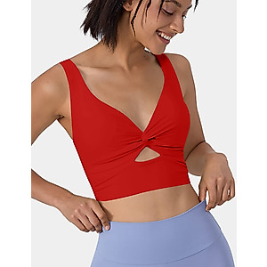 cailami Women's Sexy Sleeveless Deep V Neck Cropped Tank Tops Front Knot Twist Crop Top,Small, Red