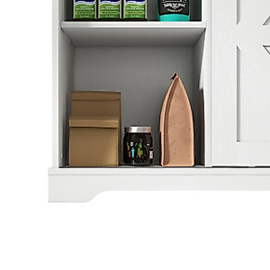 Panana Sliding Barn Door Buffet Sideboard Storage Cabinet Coffee Bar Kitchen Farmhouse Style (White Cabinet Nature Top)