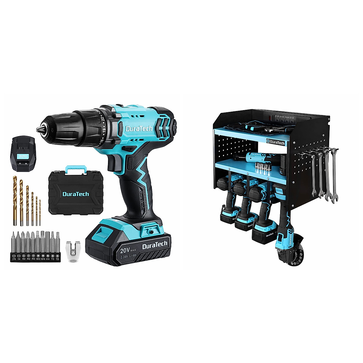 DURATECH 20V Cordless Drill and DURATECH Power Tool Organizer