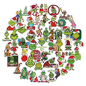 50 Pcs The Grinch Stickers Christmas Stickers for Car Laptop PVC Backpack Water Bottle Pad Bicycle Waterproof Decal Sticker Kids Toy/Grinch