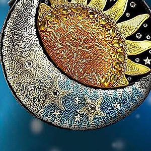 Mary Frances Day To Night Celestial Sun and Moon Beaded Round Crossbody Handbag, Multi