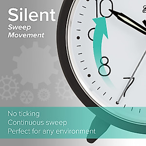 Equity 20091 5 Inch Silent Sweeping Quartz Metal Alarm Clock, Dark Gray