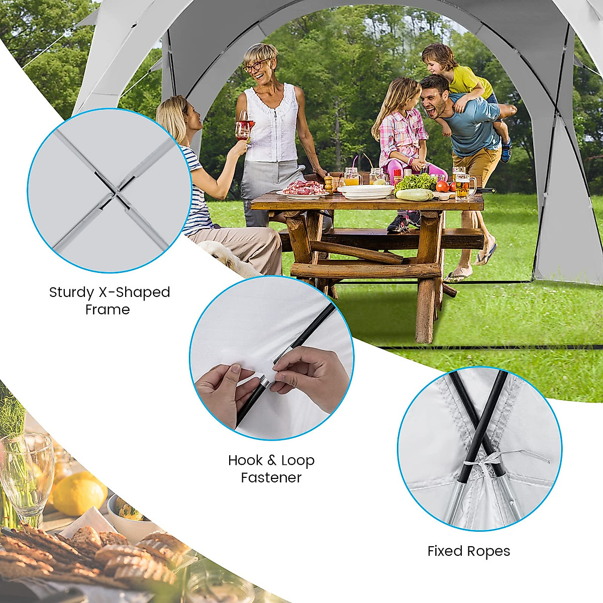 Tangkula 11x11 Ft Beach Canopy, Portable Beach Shelter with Carry Bag, Easy Set-up Instant Sunshade Tent with Fiberglass Rods, 6-8 People UPF50+ Large Sun Shelter for Camping