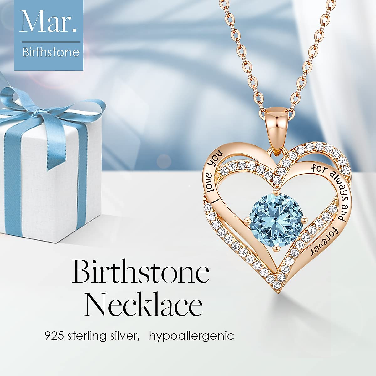 CDE Forever Love Heart Necklaces for Women, Wedding Anniversary, Birthday Gift for Wife, S925 Silver Jewelry with Birthstone Pendant, Ideal Chrismas Valentine's or Mothers Day Gifts for Her