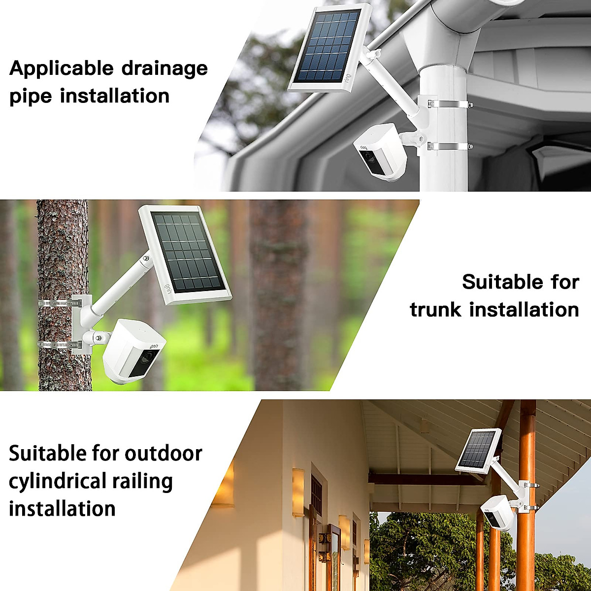 2-in-1 Pole Mounting Bracket for Stick Up Cam ProSolar Panel, Spotlight Cam Battery and Stick Up Cam Battery Outdoor Mount Accessories for Ring Solar Panel (White, not Apply to Spotlight Cam Pro/Plus)