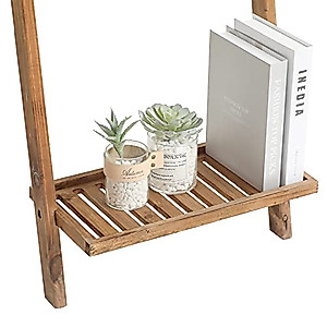 FUIN 5ft Wood Blanket Ladder with Bottom Shelf Decorative Wall Leaning Towel Rack Bathroom Storage Quilt Display Holder Rustic Farmhouse, Light Brown