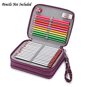 BTSKY Zippered Pencil Case-Canvas 72 Slots Handy Pencil Holders with Printing Pattern for Prismacolor Watercolor Pencils, Crayola Colored Pencils, Marco Pencils Purple Stars