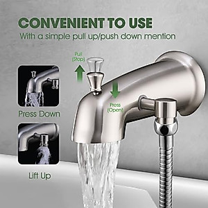 RAINREVIVE All Metal Tub Spout with Diverter for Hand Held Shower, Fits for Threaded 1/2" or 3/4" IPS, Bathtub Faucet with Shower Diverter Universal Tub Diverter Spout, Brushed Nickel