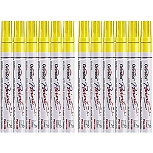 Lesun Yellow Paint Pens Paint Markers, 12 Pack Waterproof Oil-Based Paint Pen Set Quick Dry and Permanent, Markers for Rock Painting, Stone, Ceramic, Wood, Fabric, Plastic, Canvas, Glass, Mugs, Tires