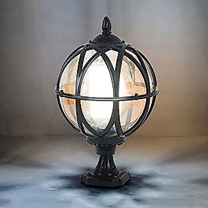 CZLZY Outdoor Waterproof E27 Pillar Post Lamps Retro Globe Column Light Lantern Classic Aluminium Die-Casting Glass Creative Ball Courtyard Patio Porch Gate Landscape Street Lighting Fixture