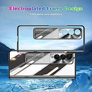 for Samsung Z Fold 3 Case: Electroplated Transparent Plating PC Crystal Clear Phone Case for Galaxy Z Fold 3, Slim Fold 3 Case with Spring Hinge Protector Built-in Kickstand