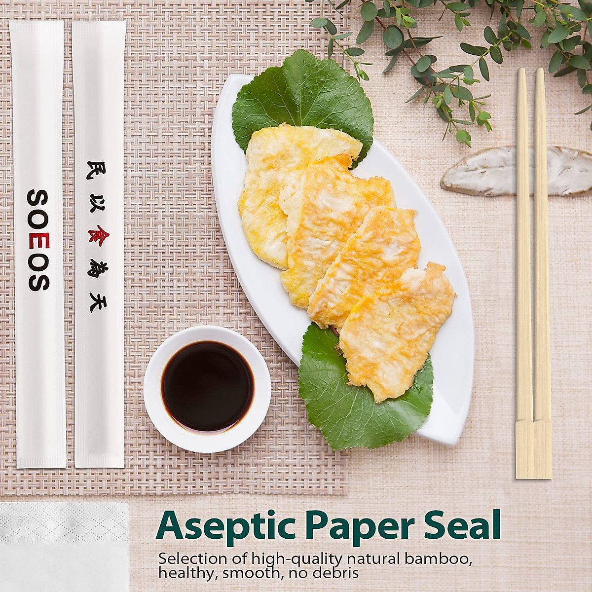 Soeos Chopsticks Disposable, Approx. 50 Sets, UV Treated Premium Disposable Chopsticks Individually Wrapped, Wooden Chopsticks Best for Japanese Sushi & Asian Dishes