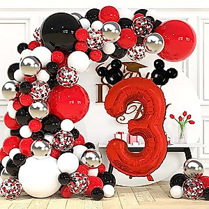 40 inch Red Number 2 Balloon Mini Mouse Head Balloon, Cartoon Mouse Birthday Party Supplies, 2th Birthday Decorations for Kids, Red Theme Party Decoration Supplies